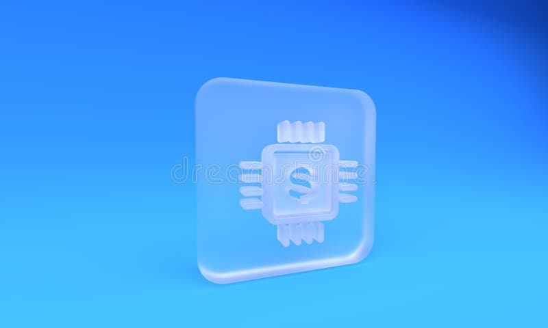 Frosted Glass Processor Chip with Dollar Icon Isolated on Blue ...