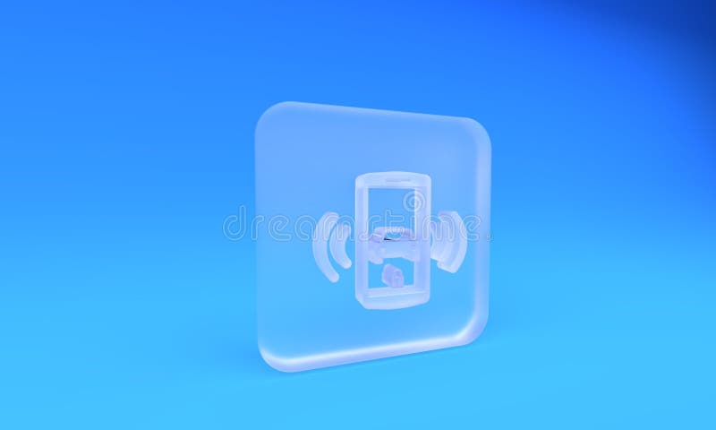 Frosted Glass Smart Car Alarm System Icon Isolated on Blue Background ...