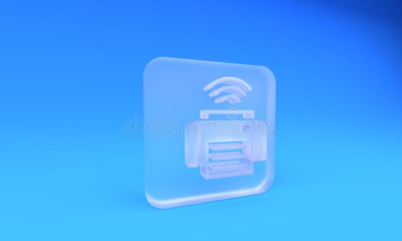 Frosted Glass Smart Printer System Icon Isolated on Blue Background ...