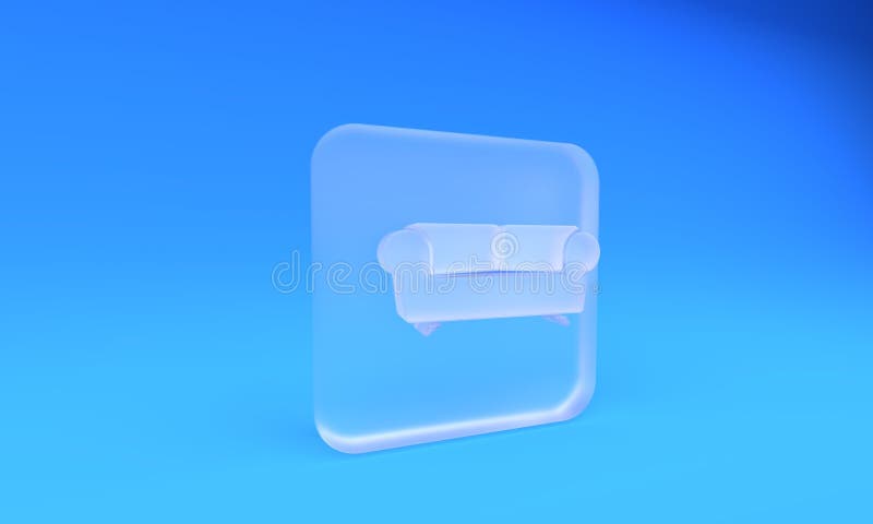 Frosted Glass Sofa Icon Isolated on Blue Background. Square Frosted ...