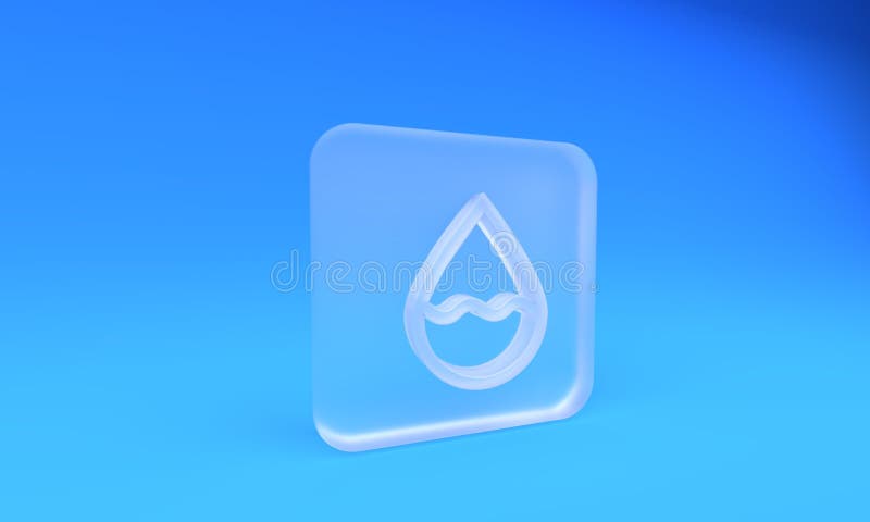 Frosted Glass Water Drop Icon Isolated on Blue Background. Square ...