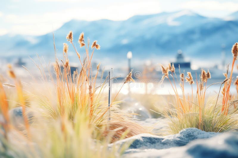 Frosted Grasses with Backdrop of Hot Spring Steam Stock Image - Image ...