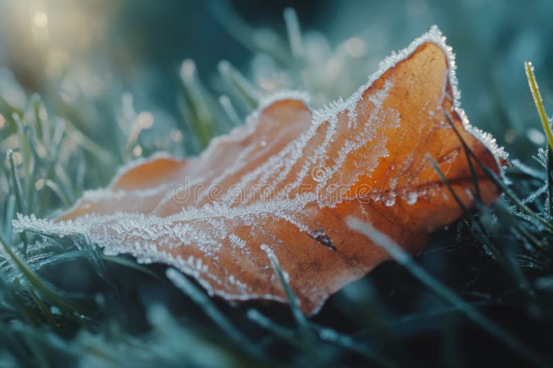 Frosted Leaf on Grass stock photo. Image of botanical - 388030704