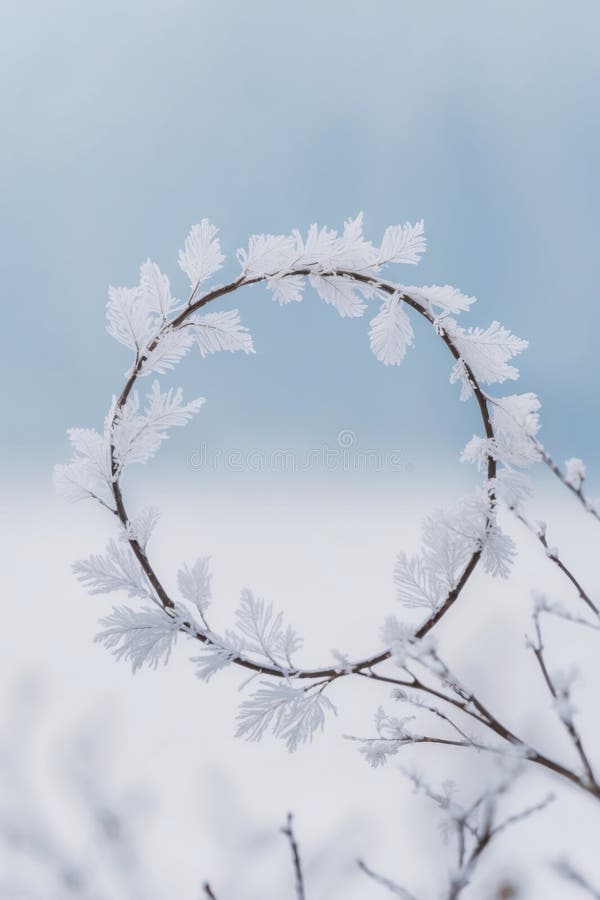 Frosted Leaves and Branches Encircling a Blue Background. Stock Image ...