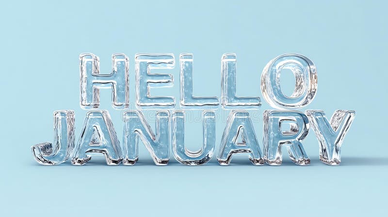 Frosted Letters Displaying "Hello January" on Light Blue Background ...