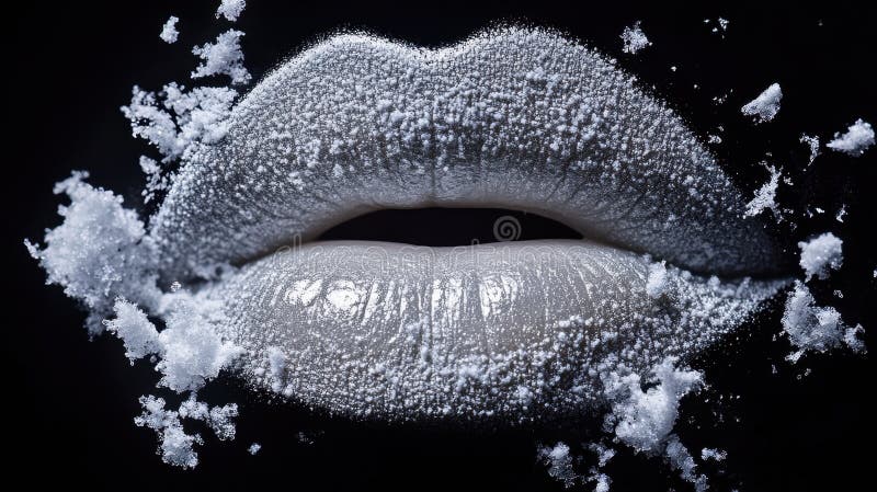 Frosted Lips with Snow Particles Creating a Striking Visual Contrast ...