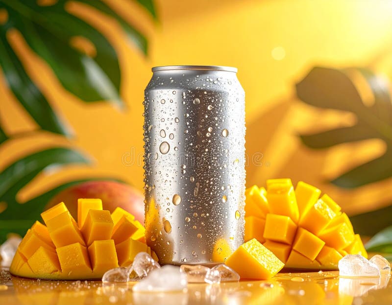 Frosted Mango Juice Metallic Can Mockup Stock Illustration ...