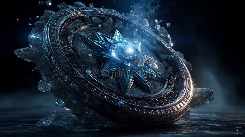 Frozen Metal Shield with Star Emblem Stock Photo - Image of armor, cold ...