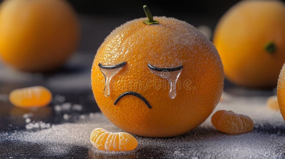 Frosted Orange with a Crying Face and Creative Humor Stock Photo ...