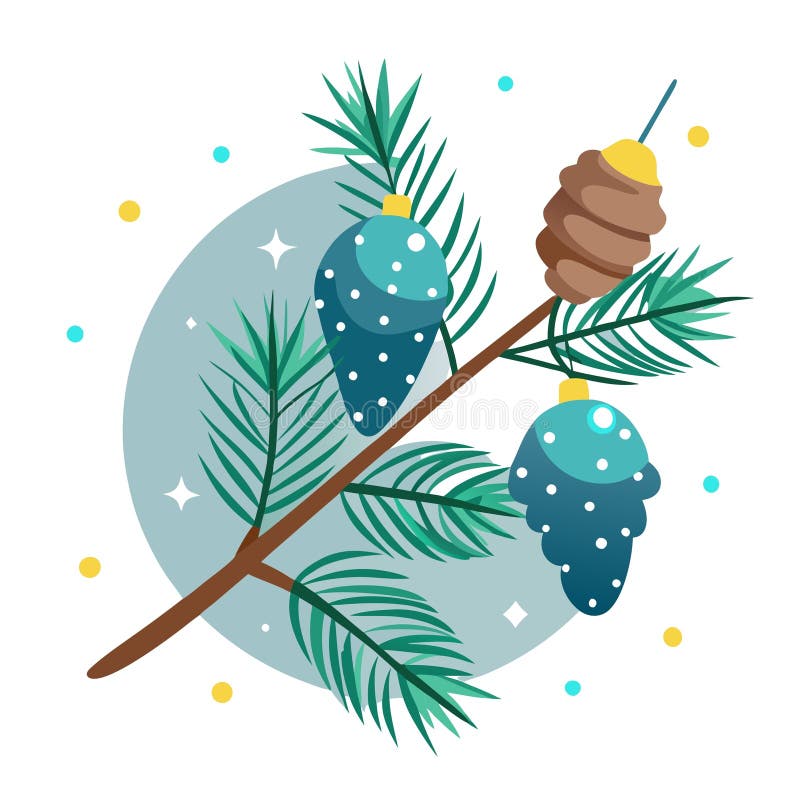 A Frosted Pine Branch with Two Pine Cones and Sparkling Lights in the ...