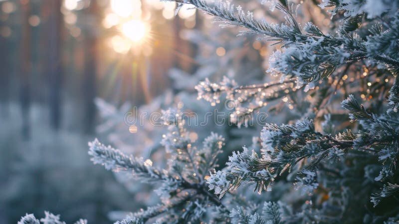 Frosted Pine Tree Under Sunny Light Stock Image - Image of december ...