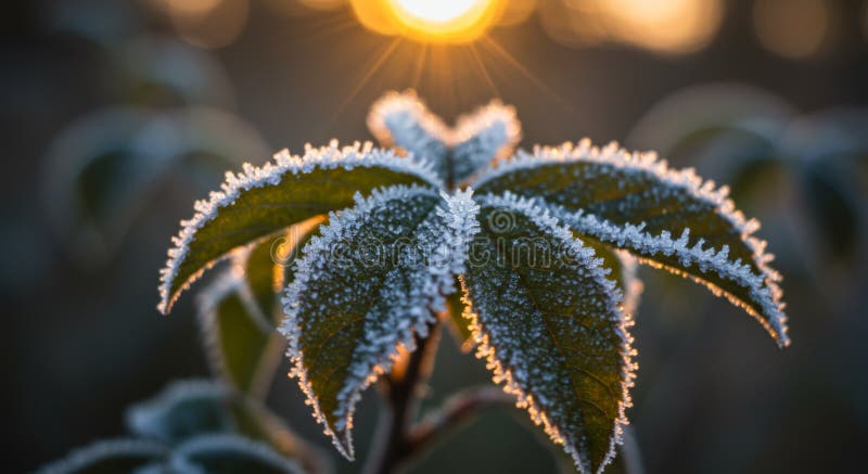 Frosted Plant Leaves at Sunrise Stock Illustration - Illustration of leaves, frozen: 380794196