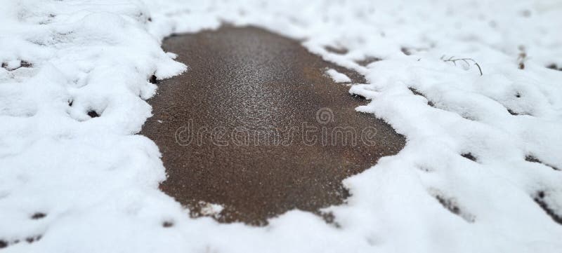 Frosted puddle in the snow stock image. Image of sand - 244653021