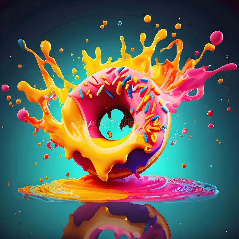 Frosted Sprinkled Donut with Splash Effect Stock Illustration ...