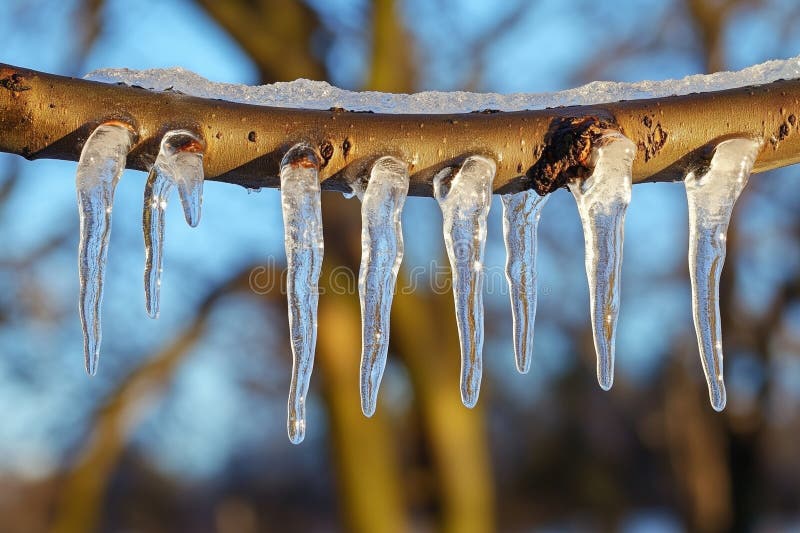 Frosted Tree Branch Covered with Ice and Icicles Ai Photo Stock ...