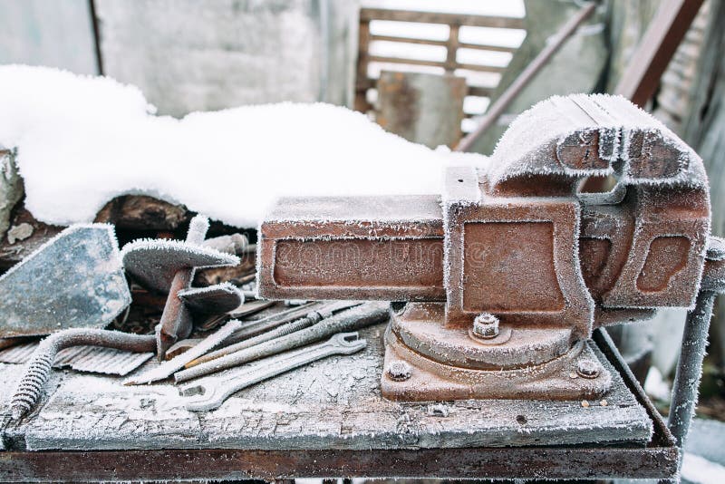 Frosted Vise Tool in Outside Workshop Stock Image - Image of handle ...