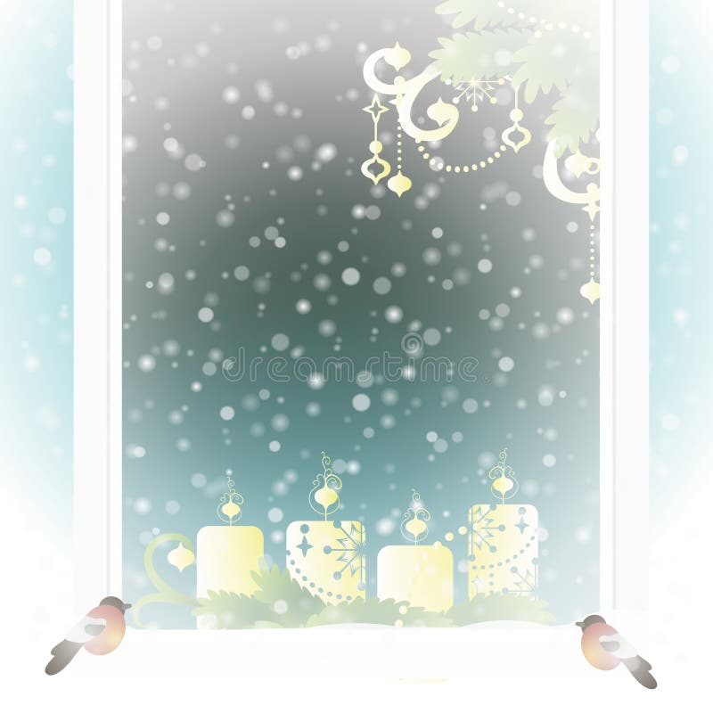 Frosted Window with Christmas Decoration. Stock Vector - Illustration ...