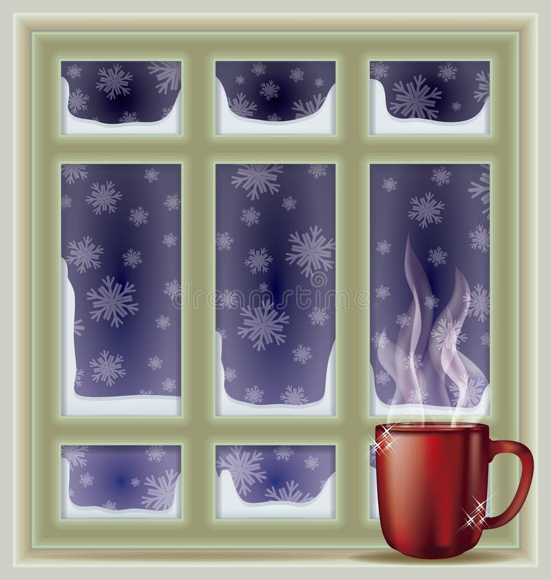 Frosted Window and Coffee Cup, Winter Background Stock Vector ...