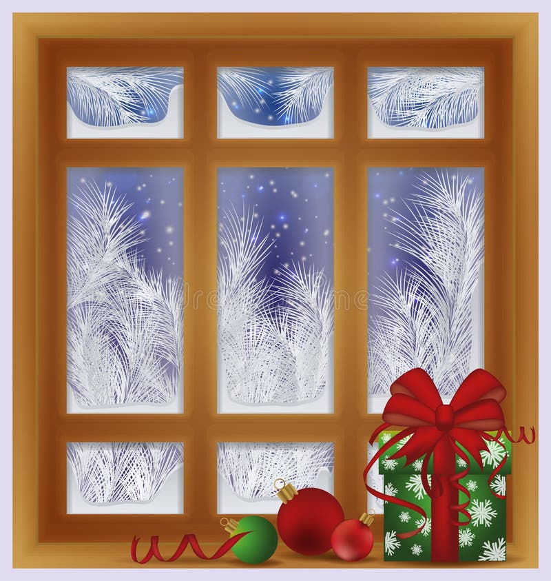 Frosted Window and Coffee Cup, Winter Background Stock Vector ...