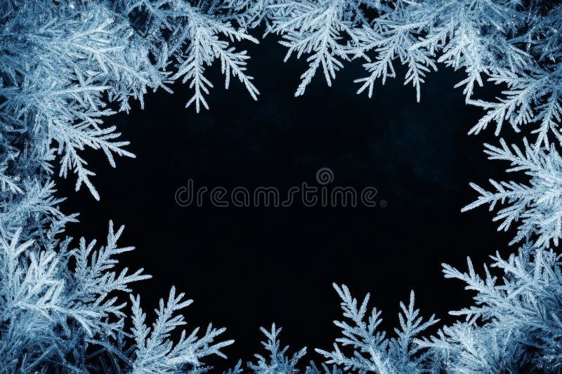 Frostwork. Delicate Ice Crystals are Etched Onto a Black Matte Surface ...