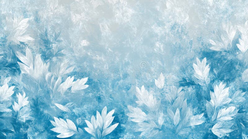 Frosty Blue Background with Delicate Frozen Leaves Stock Illustration ...