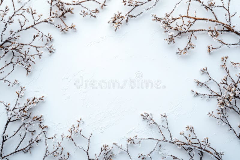 Frosty Branches Frame White Background Winter Design Stock Photo ...