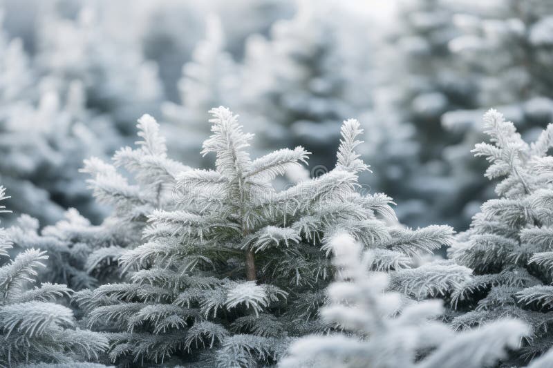 Frosty Christmas Trees in a Forest Stock Illustration - Illustration of ...