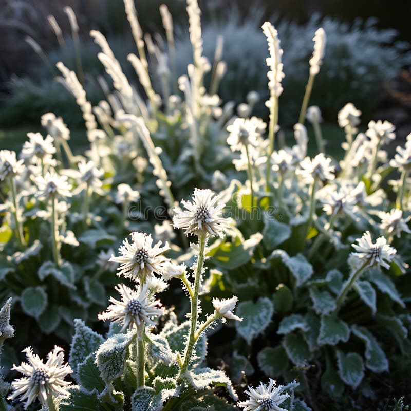 Frosty English Garden with Warm Sunlight Stock Illustration ...