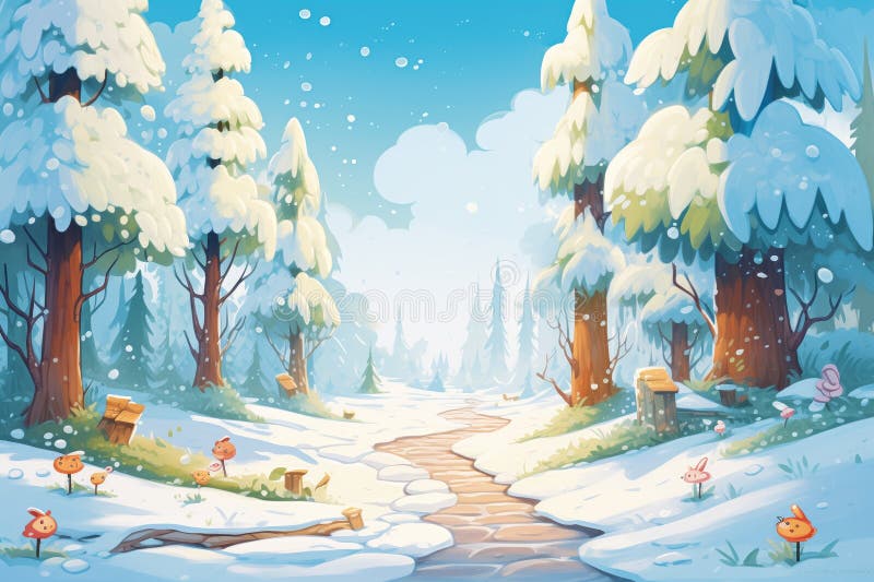 Frosty Forest Pathway Lined by Snowy Trees Stock Photo - Image of ...