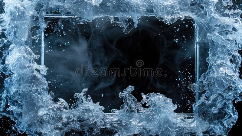 Frosty Glass Frame: Cold Effect on Black Background Stock Image - Image ...