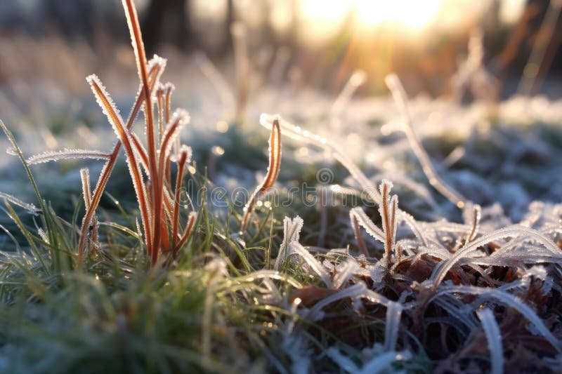 Frosty Grass with a Shallow Depth of Field, Creating Soft Background ...