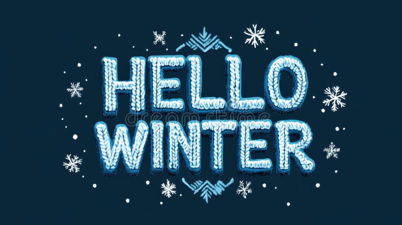 Frosty Hello Winter Greeting with Snowflakes on Blue Background Stock ...