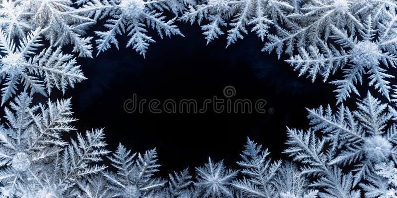 Frosty Ice Crystals Frame on Black Background for Applying Frost ...