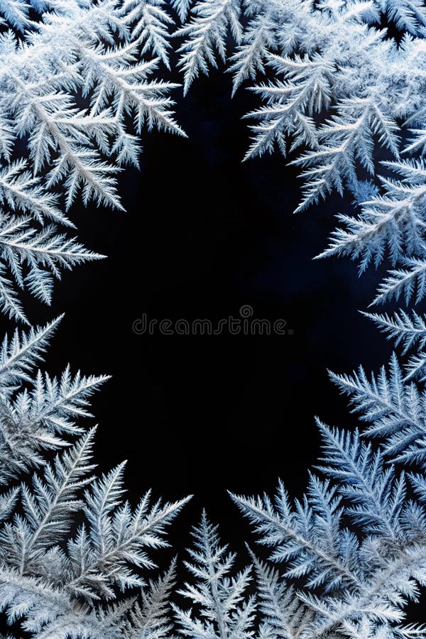 Frosty Ice Crystals Frame on Black Background for Applying Frost ...