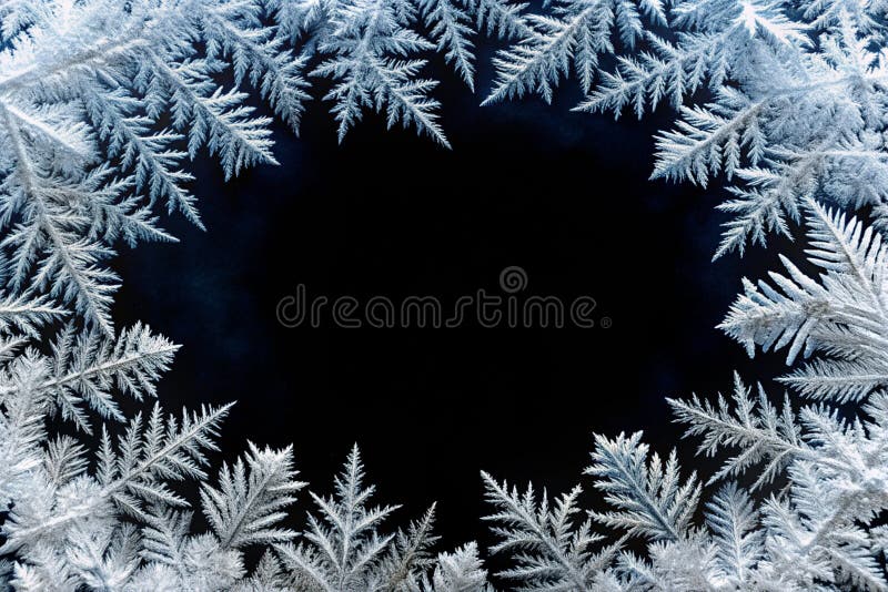 Frosty Ice Crystals Frame on Black Background for Applying Frost ...