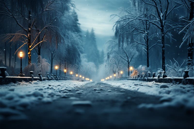 Frosty Journey Winter Snow Scene on a Road Stock Illustration ...