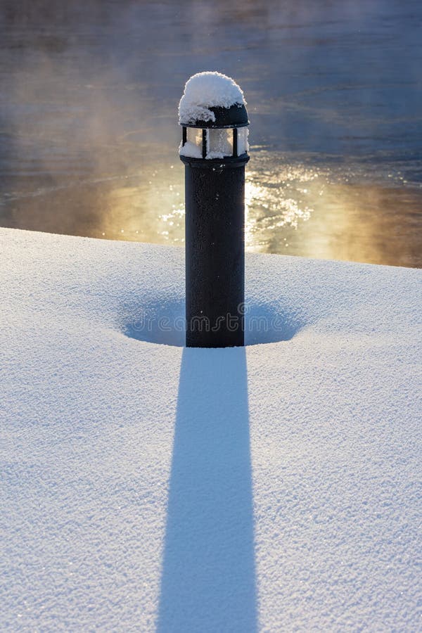 Frosty Lamp Post on Snowy Pier Stock Image - Image of kajaaninjoki ...