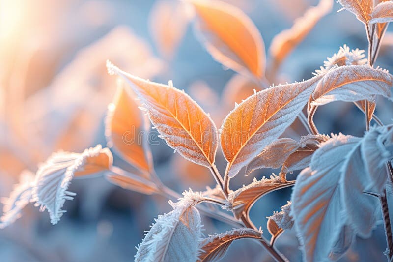 Frosty Leaves of a Plant on a Winter Stock Illustration - Illustration ...