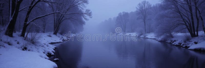 Frosty Mist on a Cold Icy Blue River at Night, Wintry Scene, Mist Stock ...