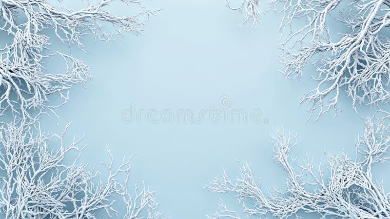 Frosty Morning: a Frame of Frosted Branches and Icy Patterns on a Pale ...