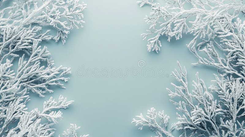Frosty Morning: a Frame of Frosted Branches and Icy Patterns on a Pale ...