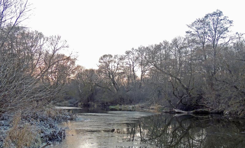 Frosty Morning in November. Late Fall . River. Stock Image - Image of ...