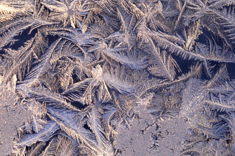 Frosty Pattern on a Window on a Blue Background Stock Photo - Image of ...