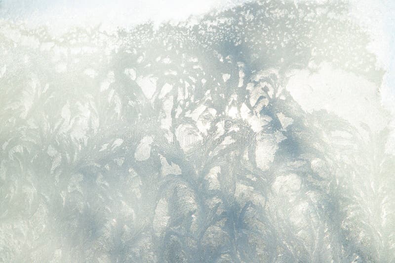 Frosty Patterns and Tree Shadow on Window. Rime Ice Snow on Window Full ...