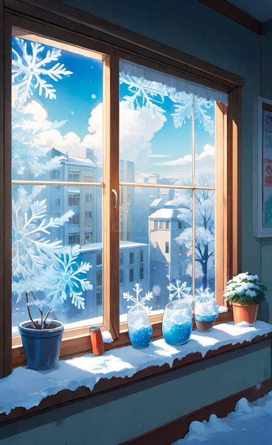 Frosty Patterns on the Window, Digital Art Stock Illustration ...