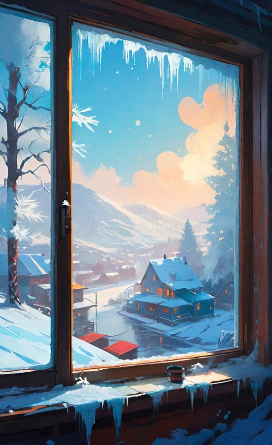 Frosty Patterns on the Window, Digital Art Stock Illustration ...