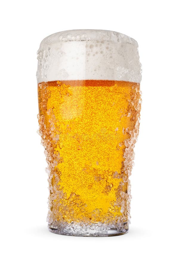 Frosty Pint Glass Of Fresh Cold Beer With Ice Crystals Isolated On White Background Stock Image
