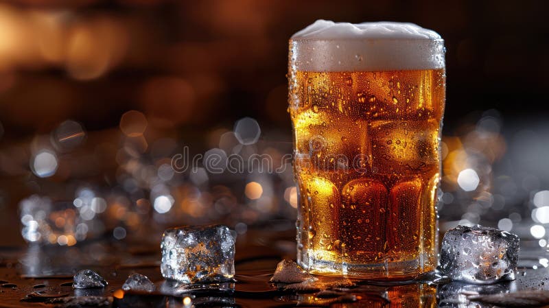 Frosty Refreshment: Beer and Ice Cube in a Glass Stock Illustration ...