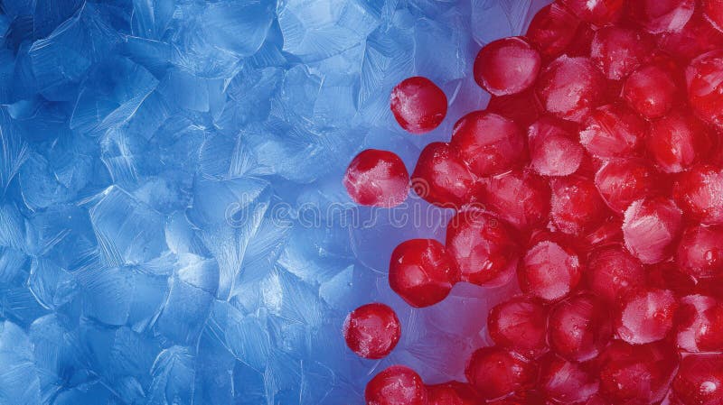 Frosty Textures with Red and Blue Ice Spheres Create Vibrant Contrast ...