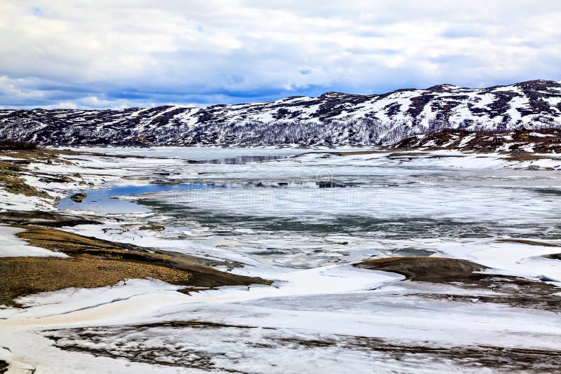 Frosty Time: Lake with Ice and Snow Stock Photo - Image of crevasse ...